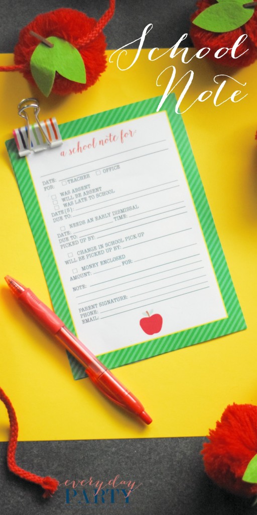 Printable School Note - Everyday Party Magazine